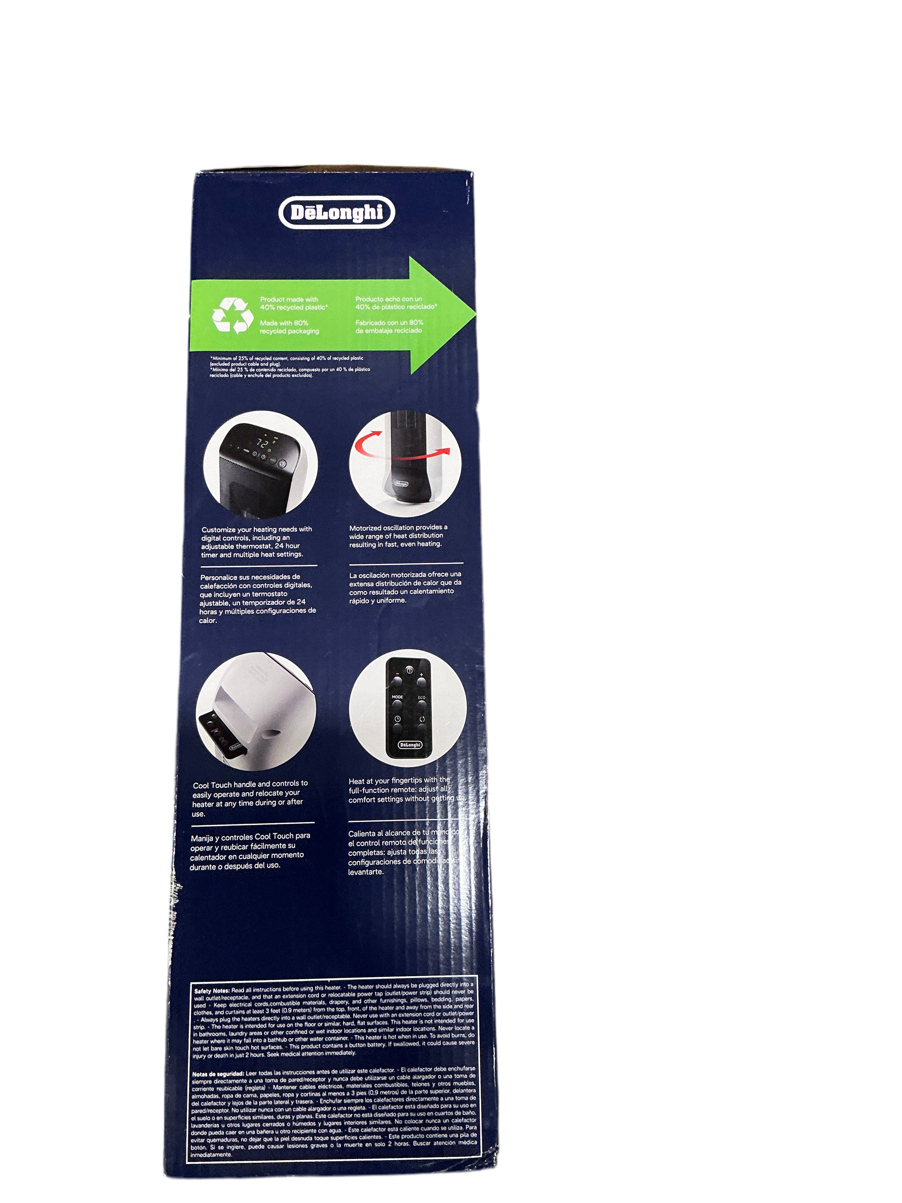 Delonghi Digital Ceramic Tower Heater with Eco Energy Mode & Remote ...